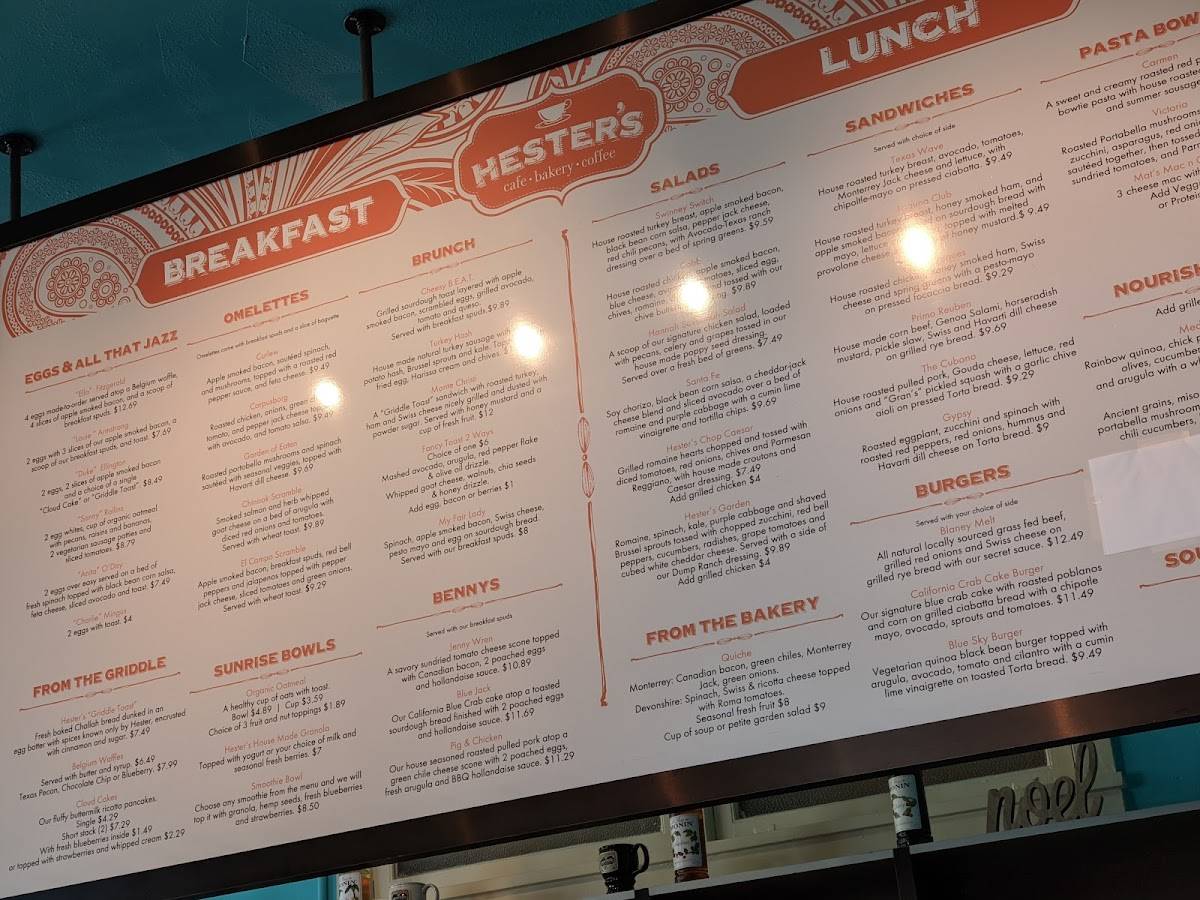 Menu at Hester's Cafe Six Points, Corpus Christi, S Alameda St