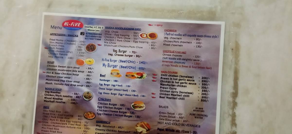 Menu at Hi Five, Aizawl