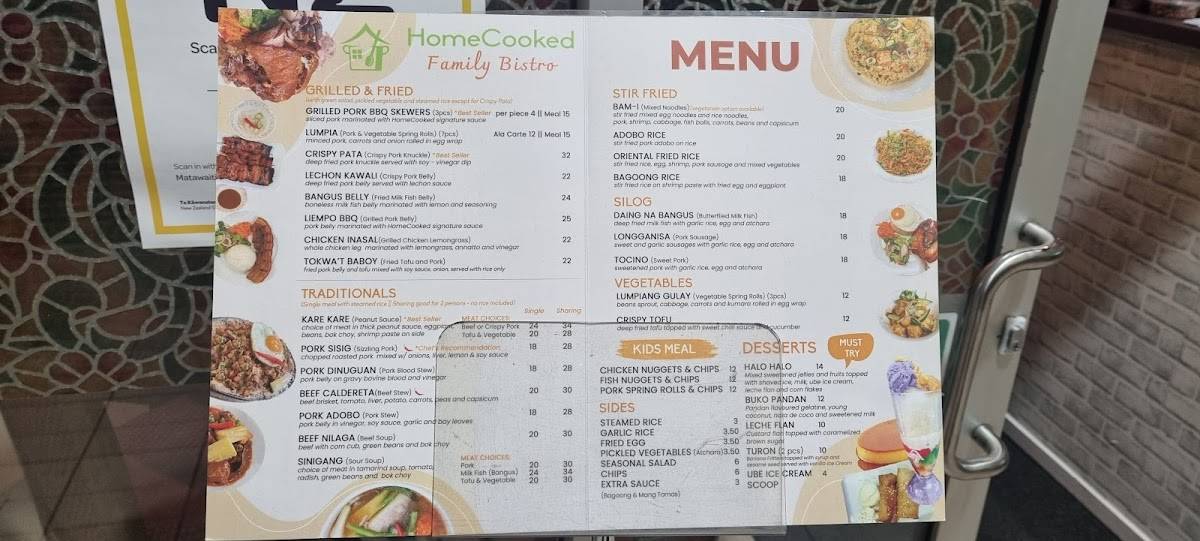 Menu at HomeCooked Family Bistro restaurant, Auckland