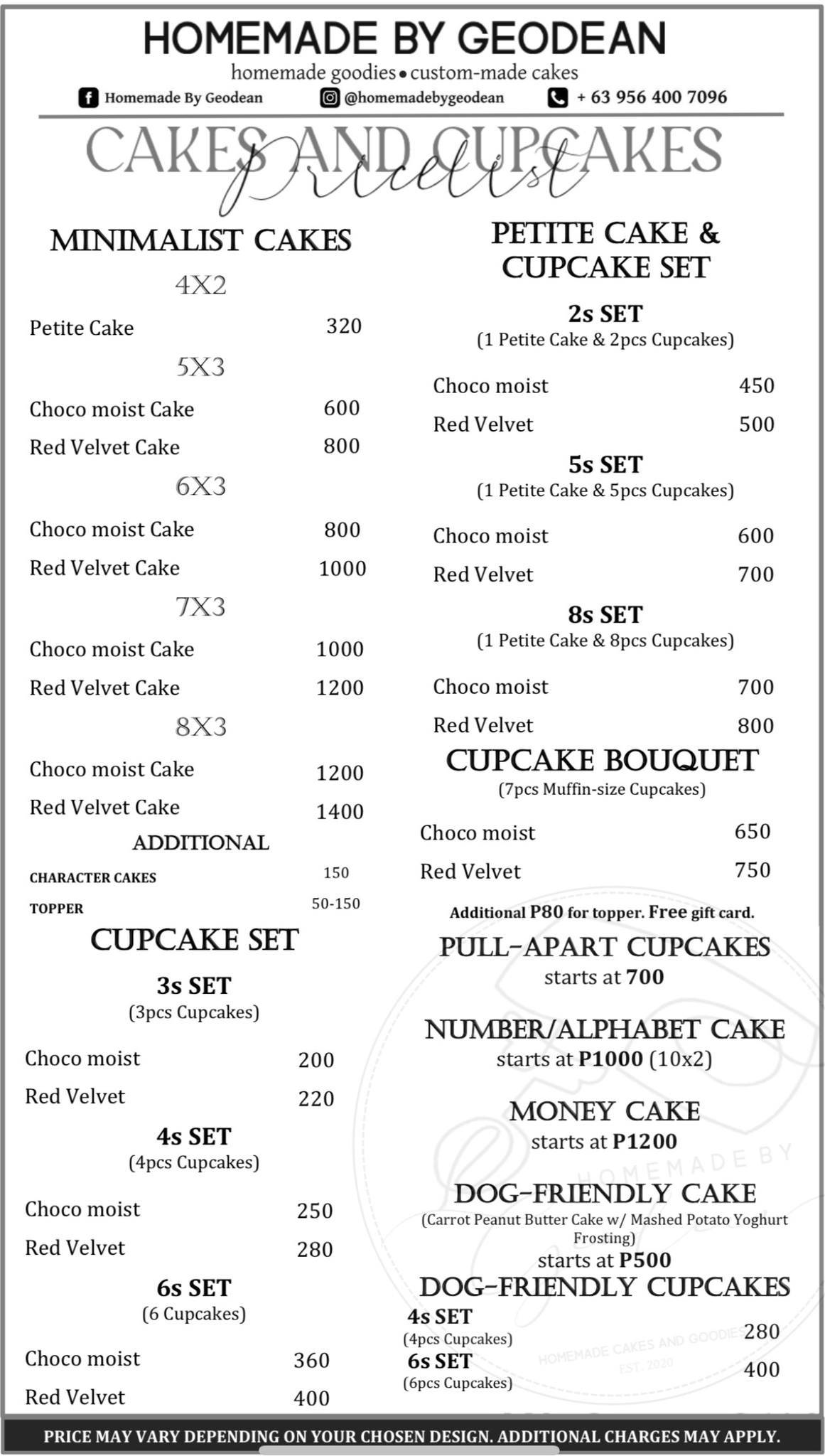 Menu at Homemade by Geodean desserts, Gapan City