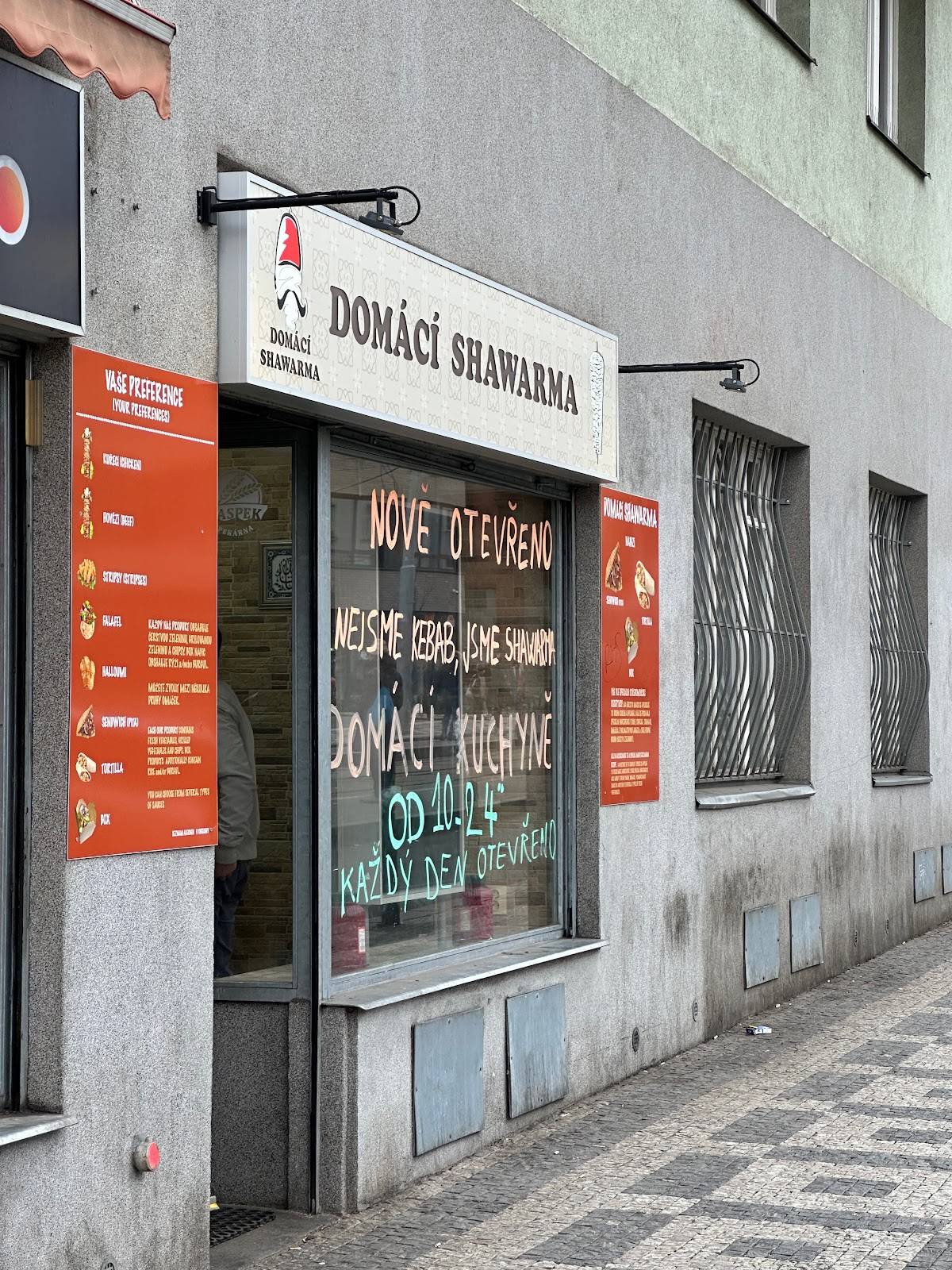Menu at Homemade shawarma restaurant, Prague