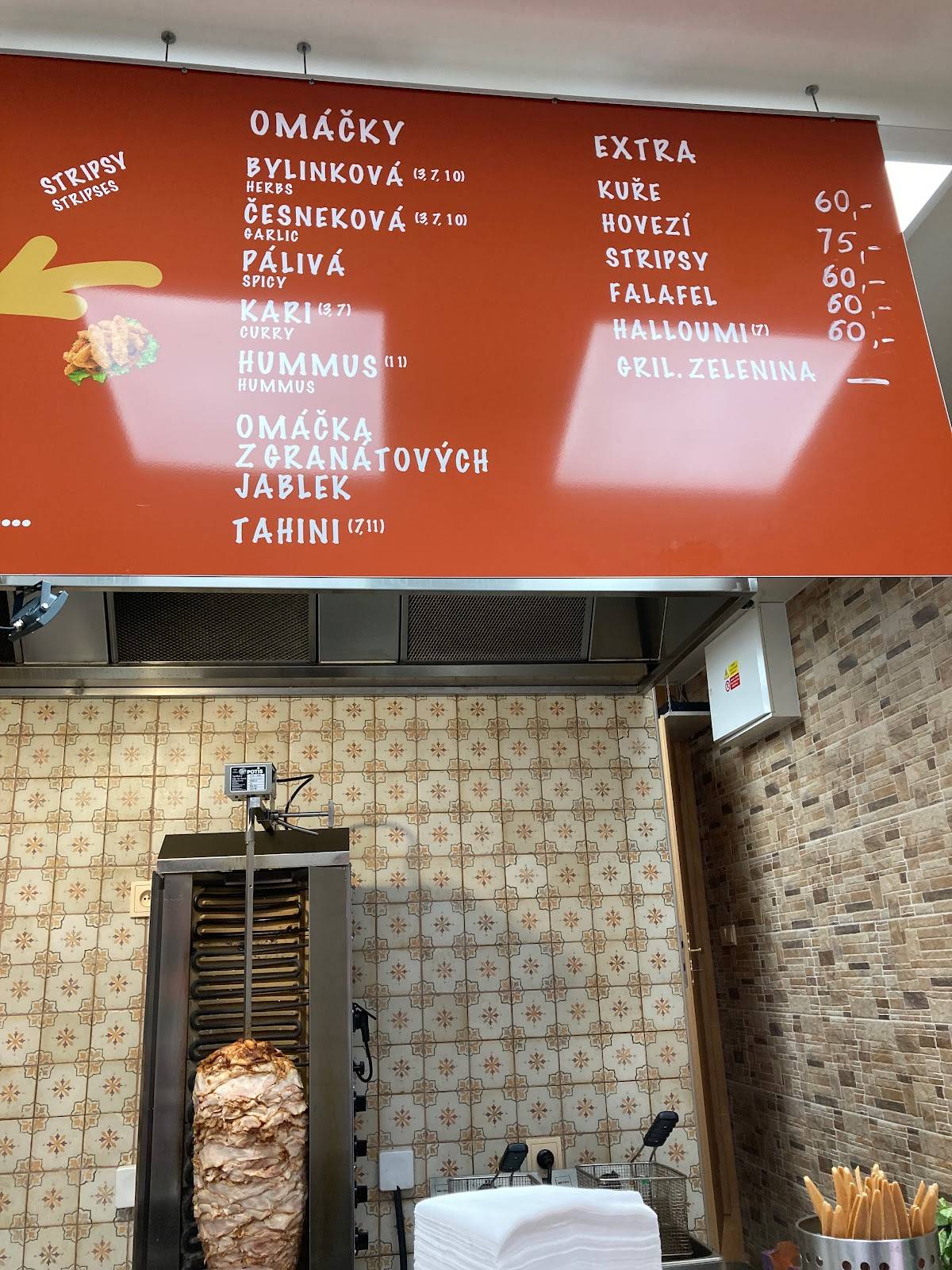 Menu at Homemade shawarma restaurant, Prague