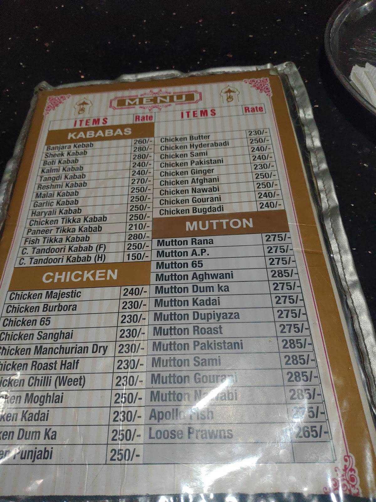 Menu at Hotel Shadab, Hyderabad, Madina Circle