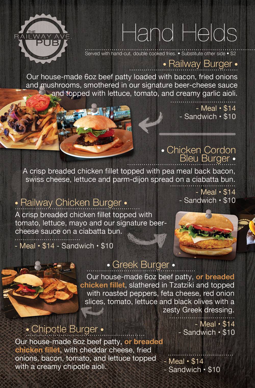 Menu at The Railway Avenue Pub, Hudson Bay, 102 Hudson St