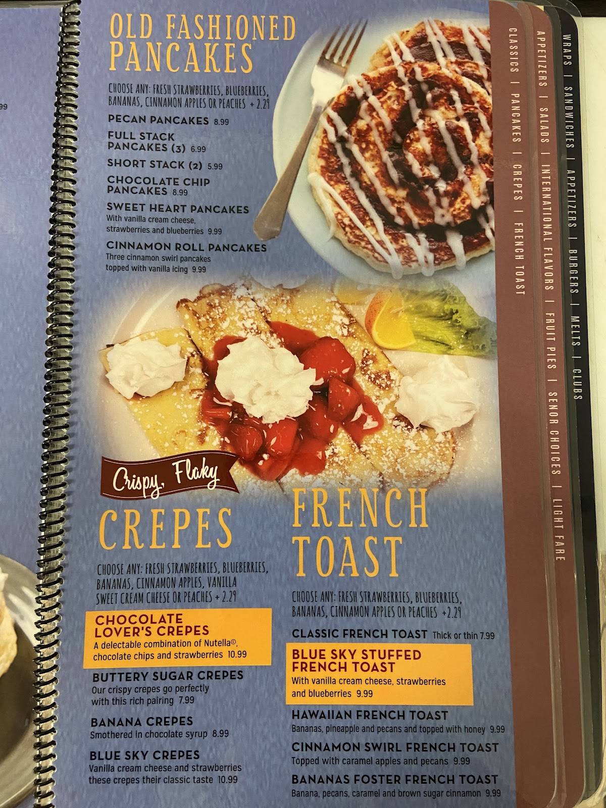 Menu at Blue Sky Pancake House restaurant, Huntington