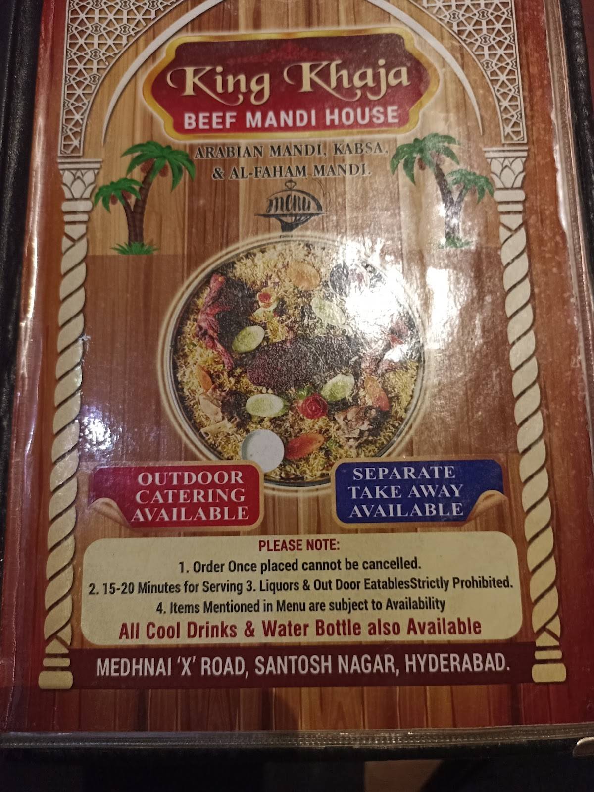 Menu at Hotel King Khaja, Hyderabad