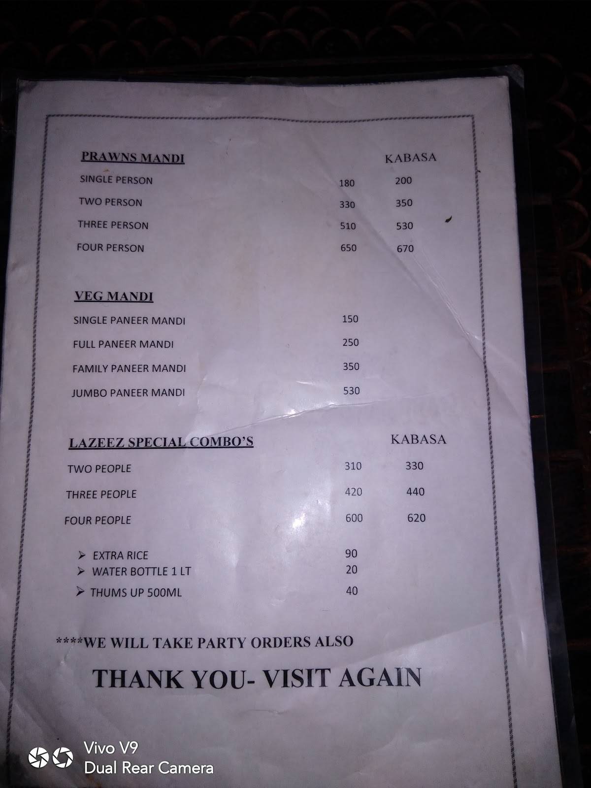 Menu at Lazeez Arabian Mandi & Shawarma, Hyderabad