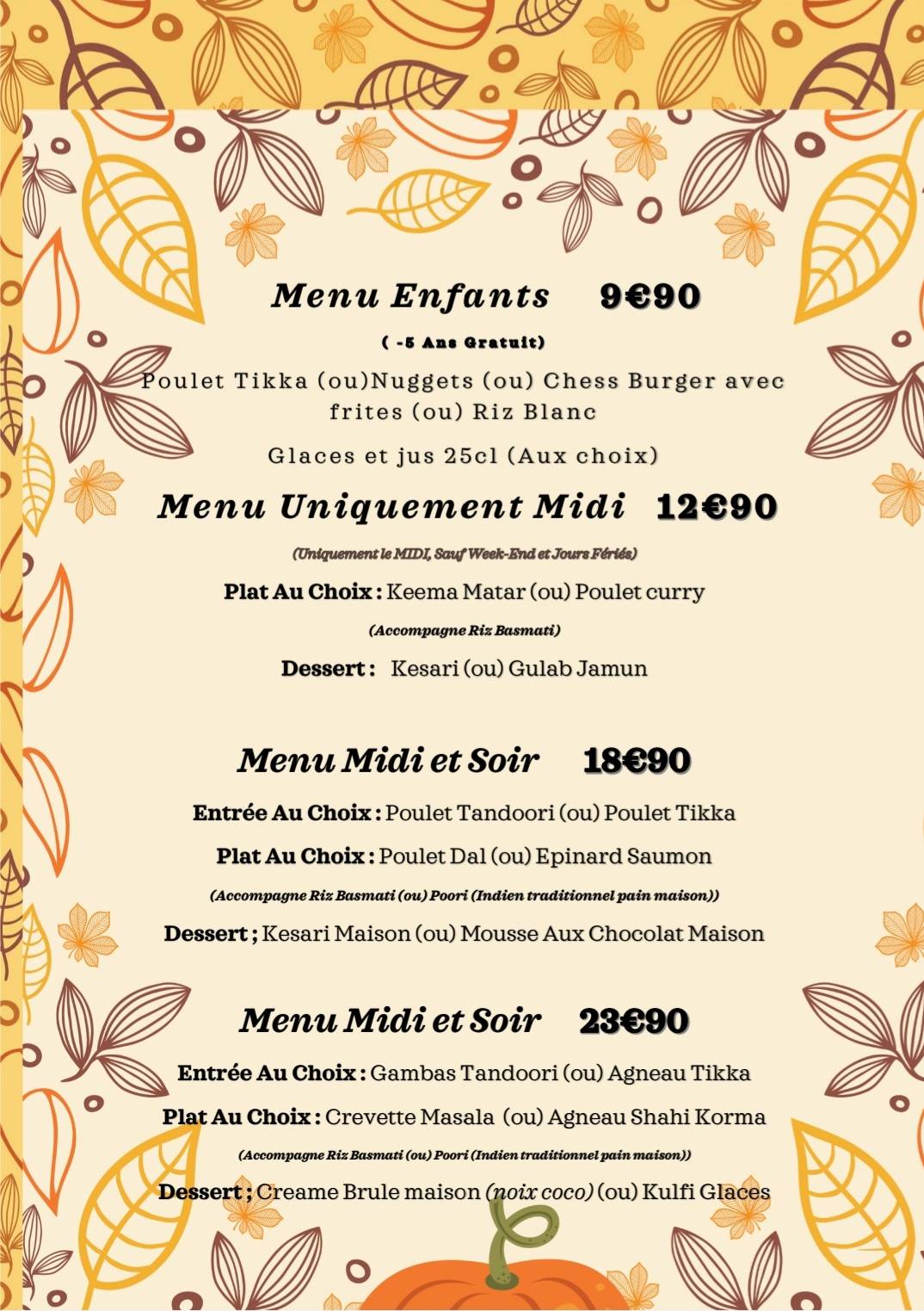 Menu at ISVARA RESTAURANT INDIEN & HOTEL, Breteuil, 78 Av. du Gén Frère