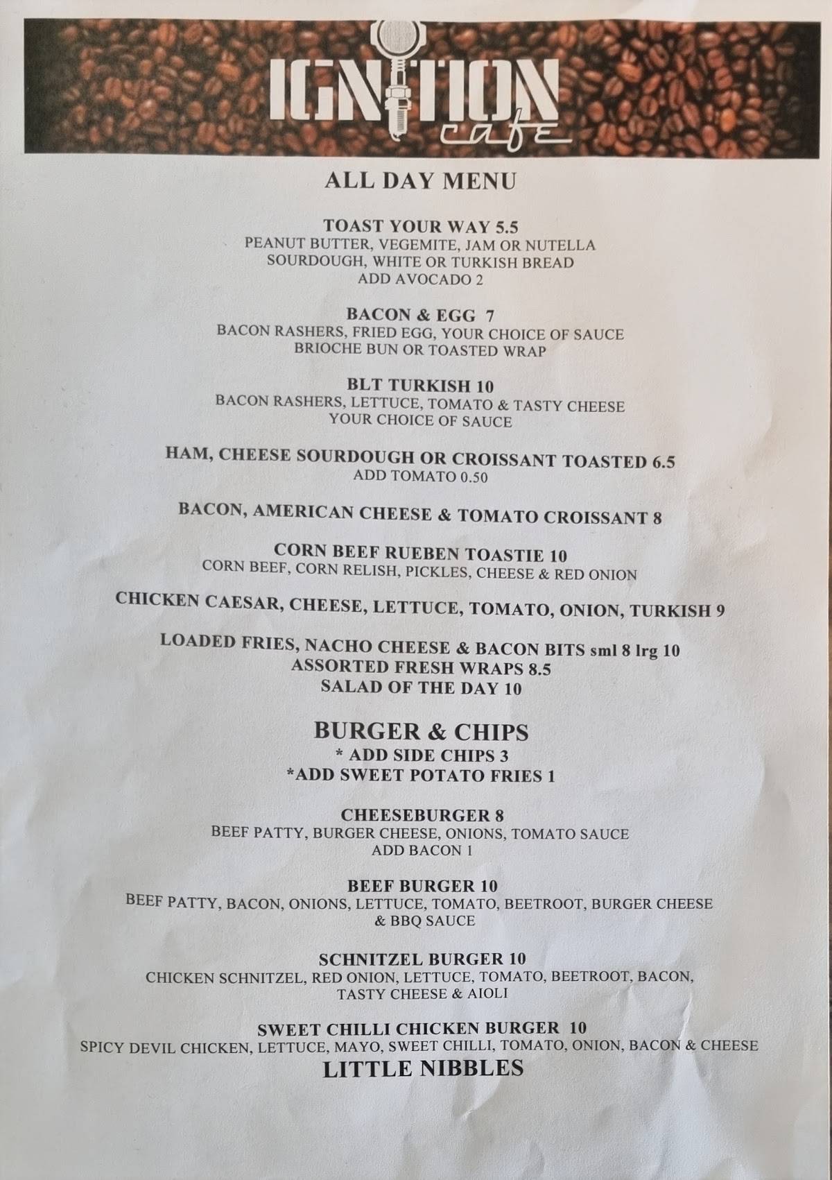 Menu at Ignition Cafe, Wyoming