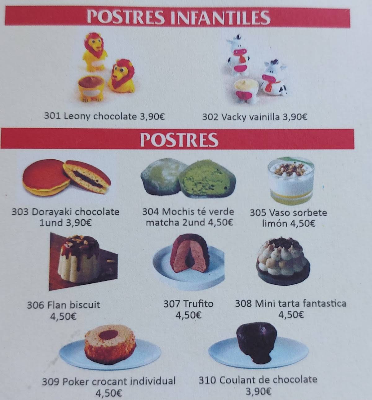 Carta del restaurante Yi Sushi, Inca