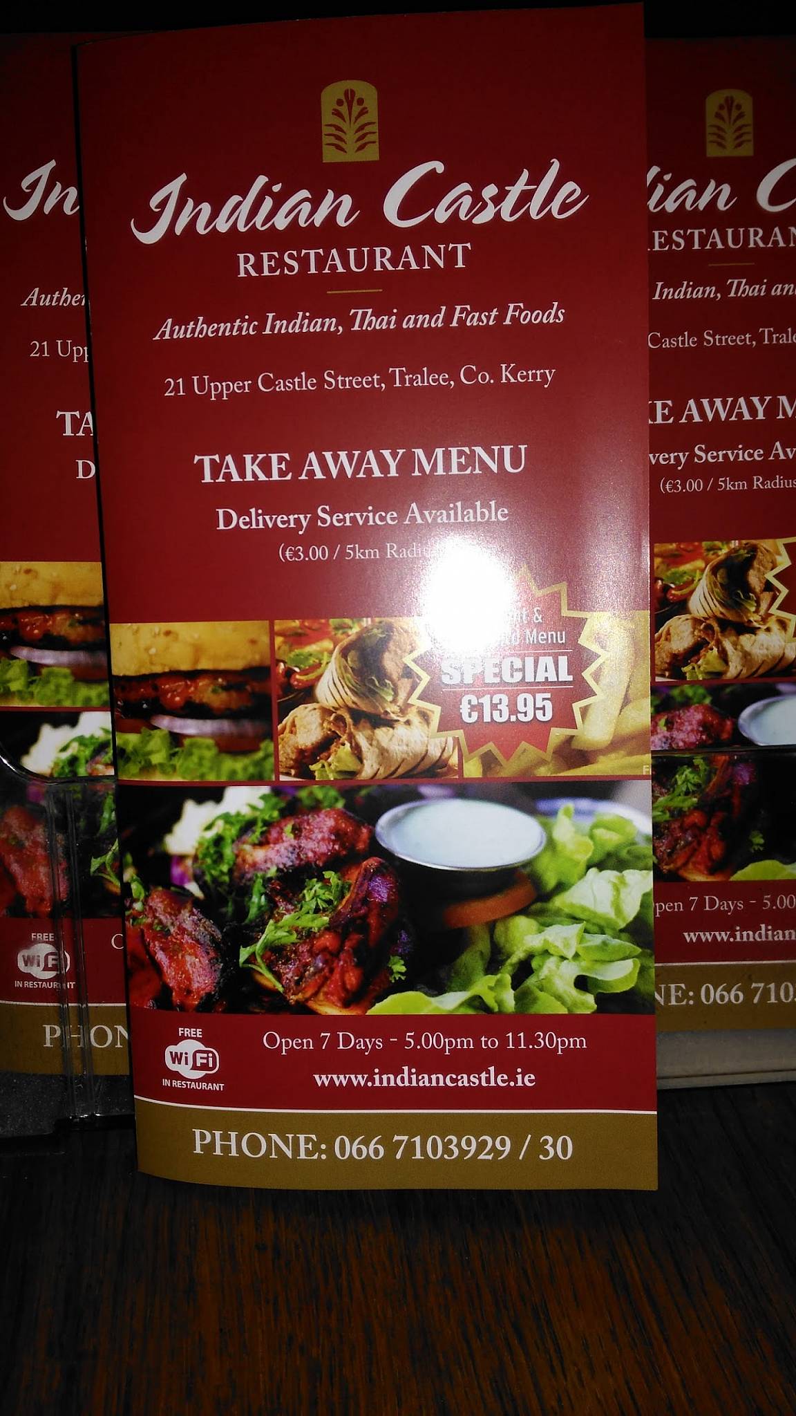 Menu at Indian Castle Restaurant, Tralee
