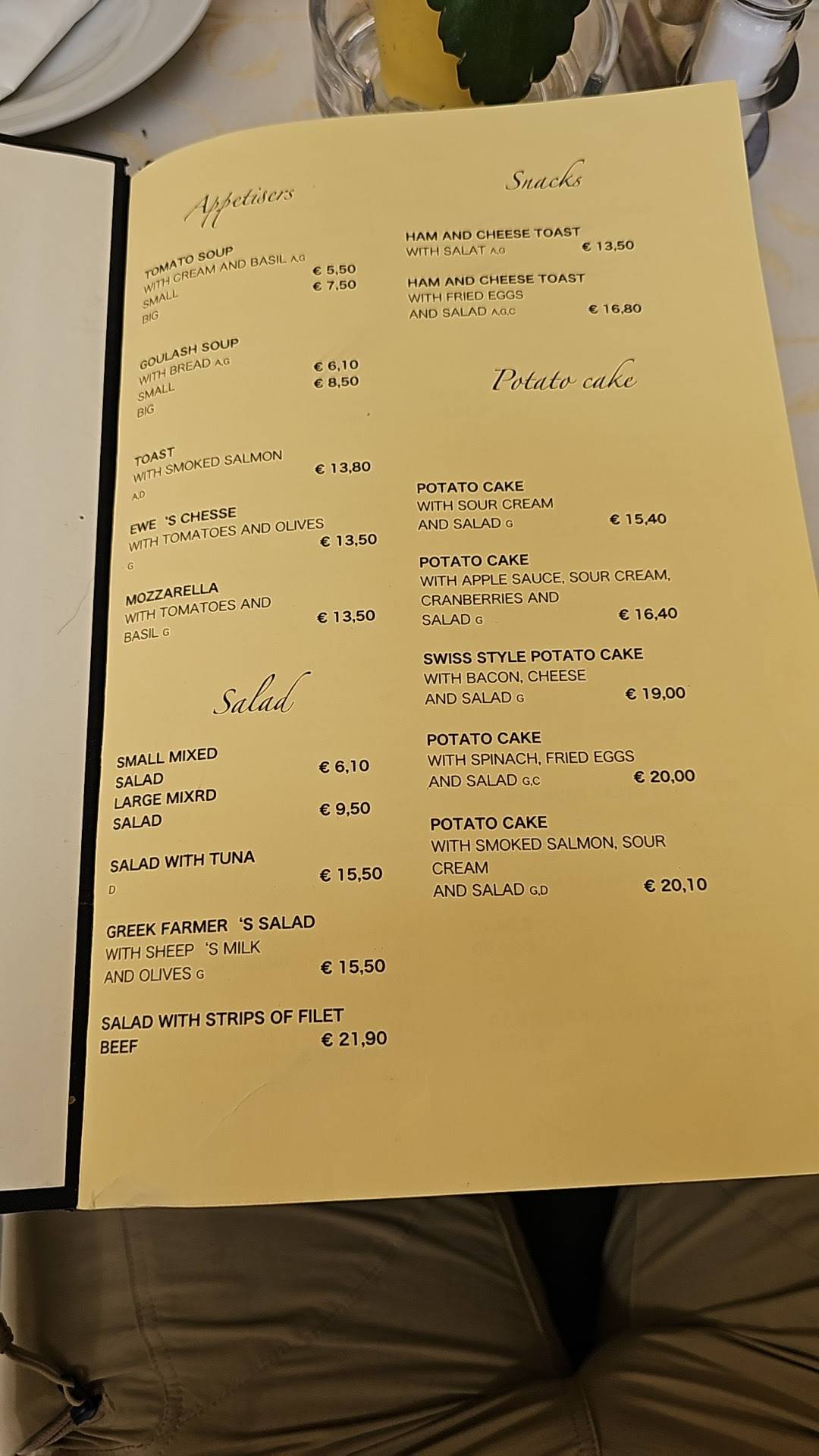 Menu at Piano Bar-Cafe-Restaurant, Innsbruck