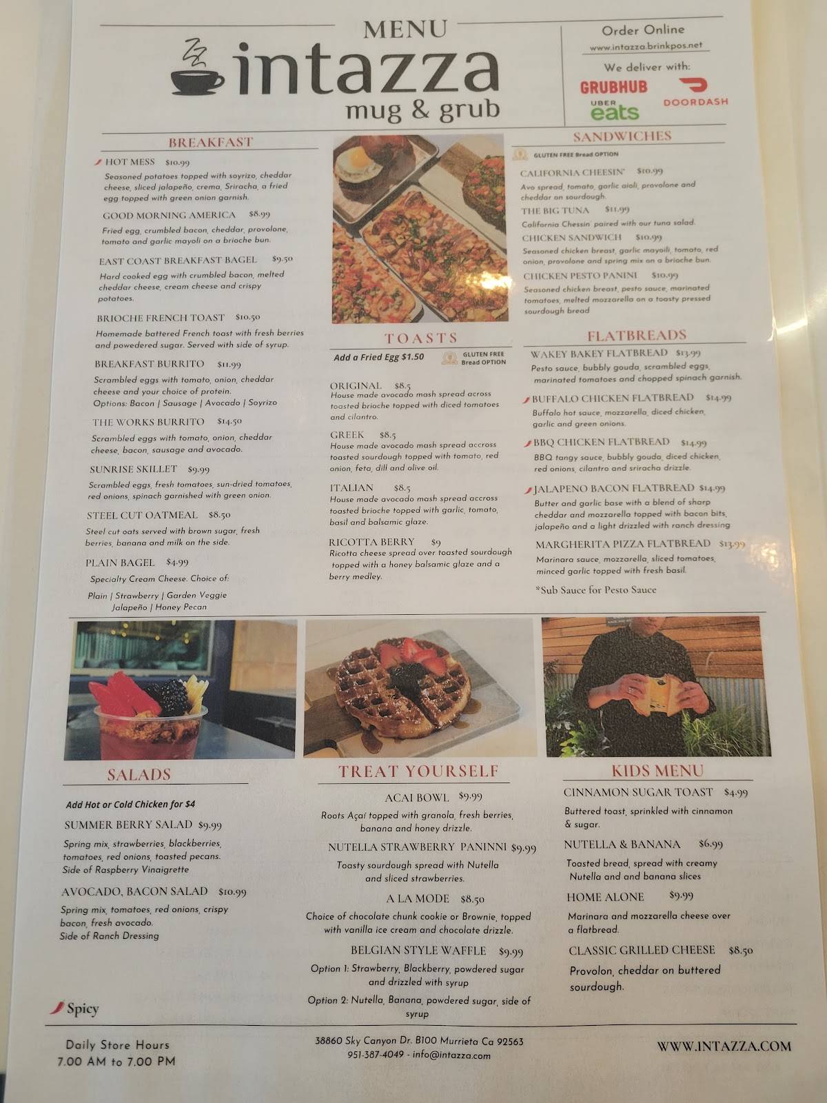 Menu at Intazza Coffee Works cafe, Murrieta, Sky Canyon Dr Bldg B