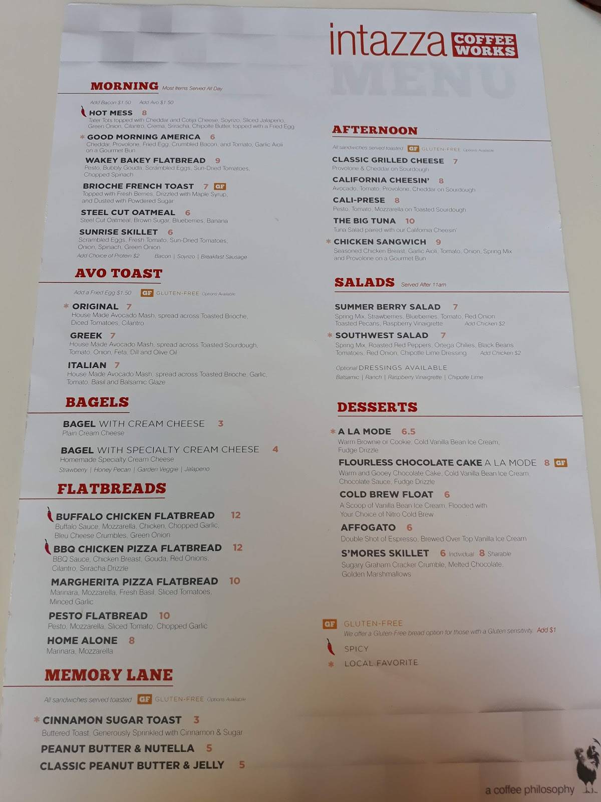 Menu at Intazza Coffee Works cafe, Murrieta, Sky Canyon Dr Bldg B