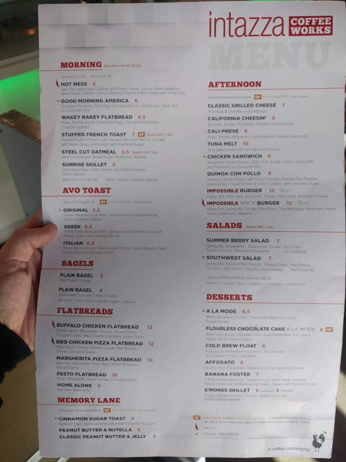 Menu at Intazza Coffee Works cafe, Murrieta, Sky Canyon Dr Bldg B