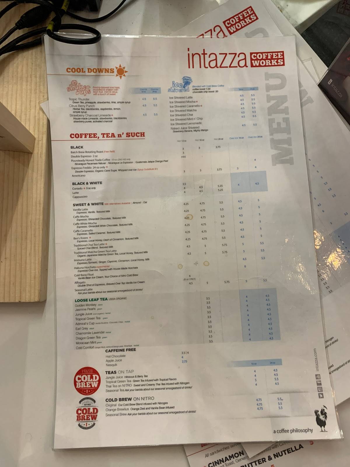 Menu at Intazza Coffee Works cafe, Murrieta, Sky Canyon Dr Bldg B
