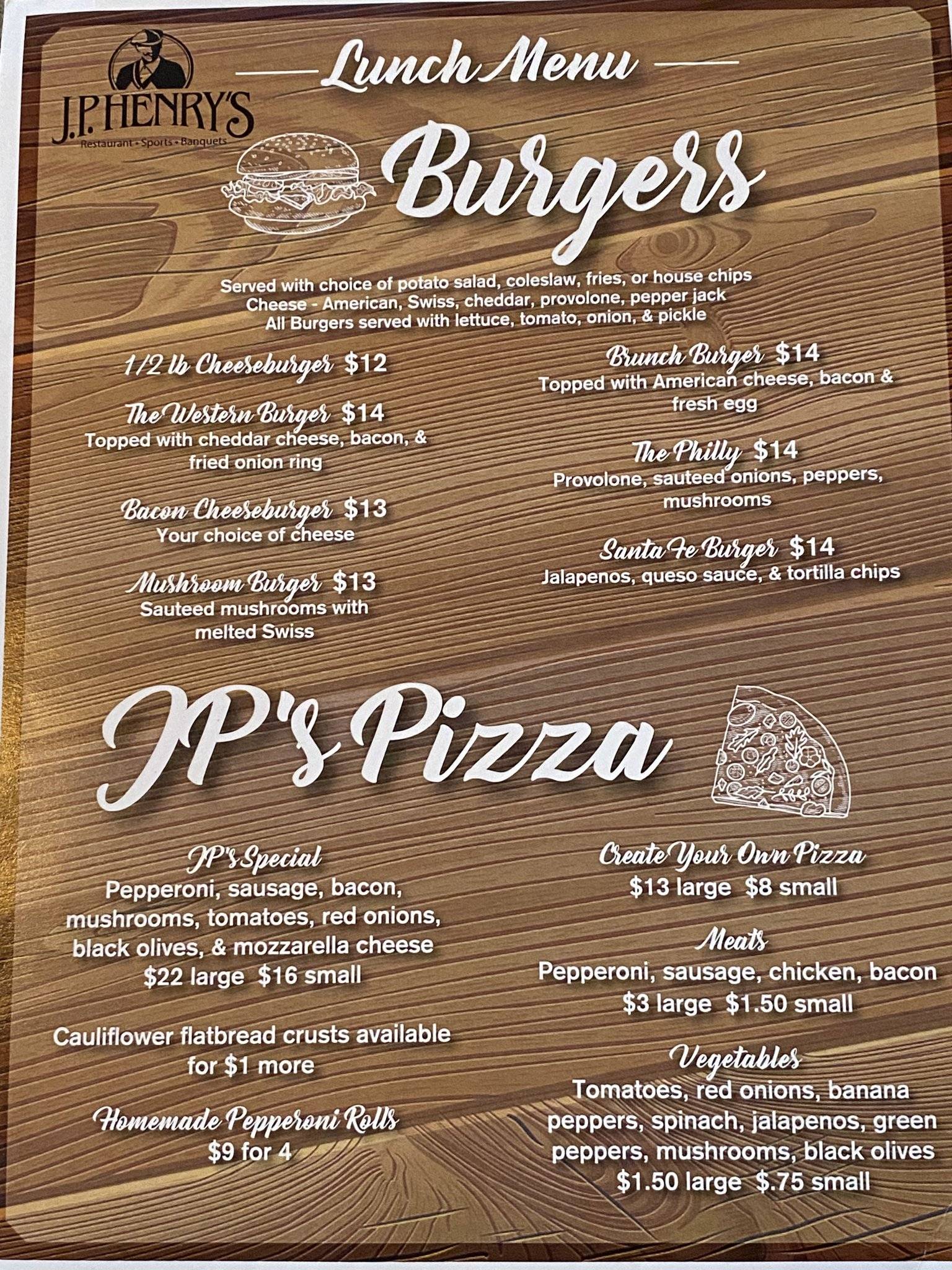 Menu at J.P. Henry's Restaurant, Parkersburg