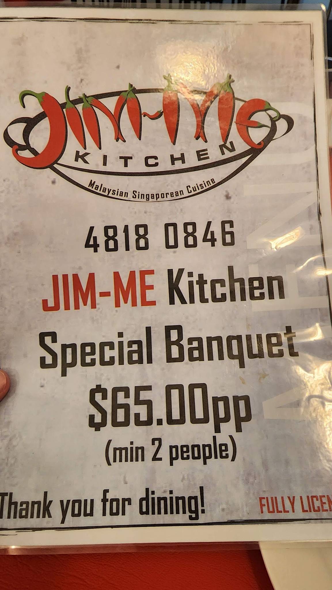 Menu at Jim-Me Kitchen Mackay restaurant, Mackay