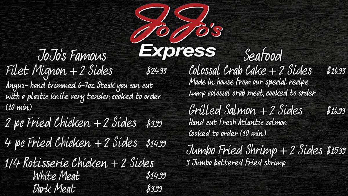Menu at JoJo's Express restaurant, Gaithersburg