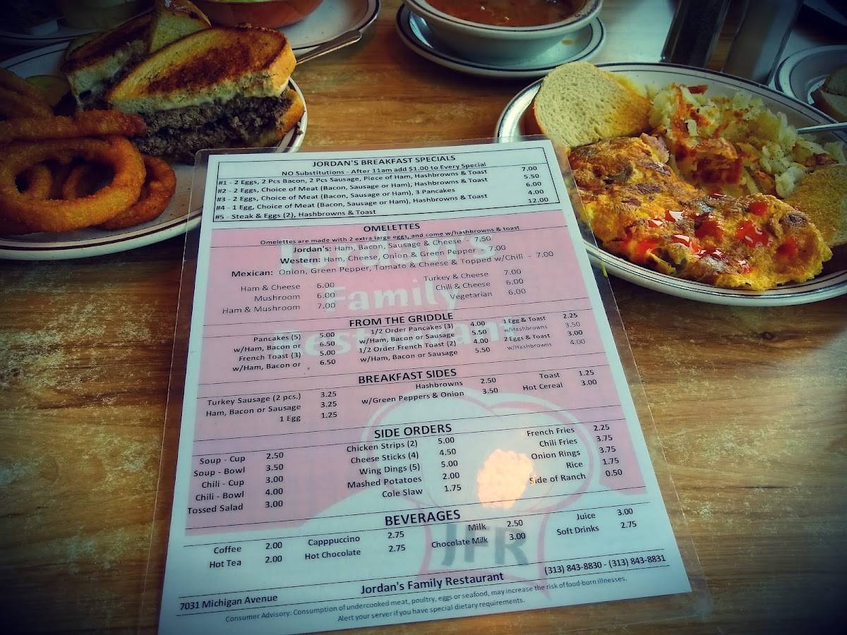 Menu at Jordan's Family Restaurant, Detroit