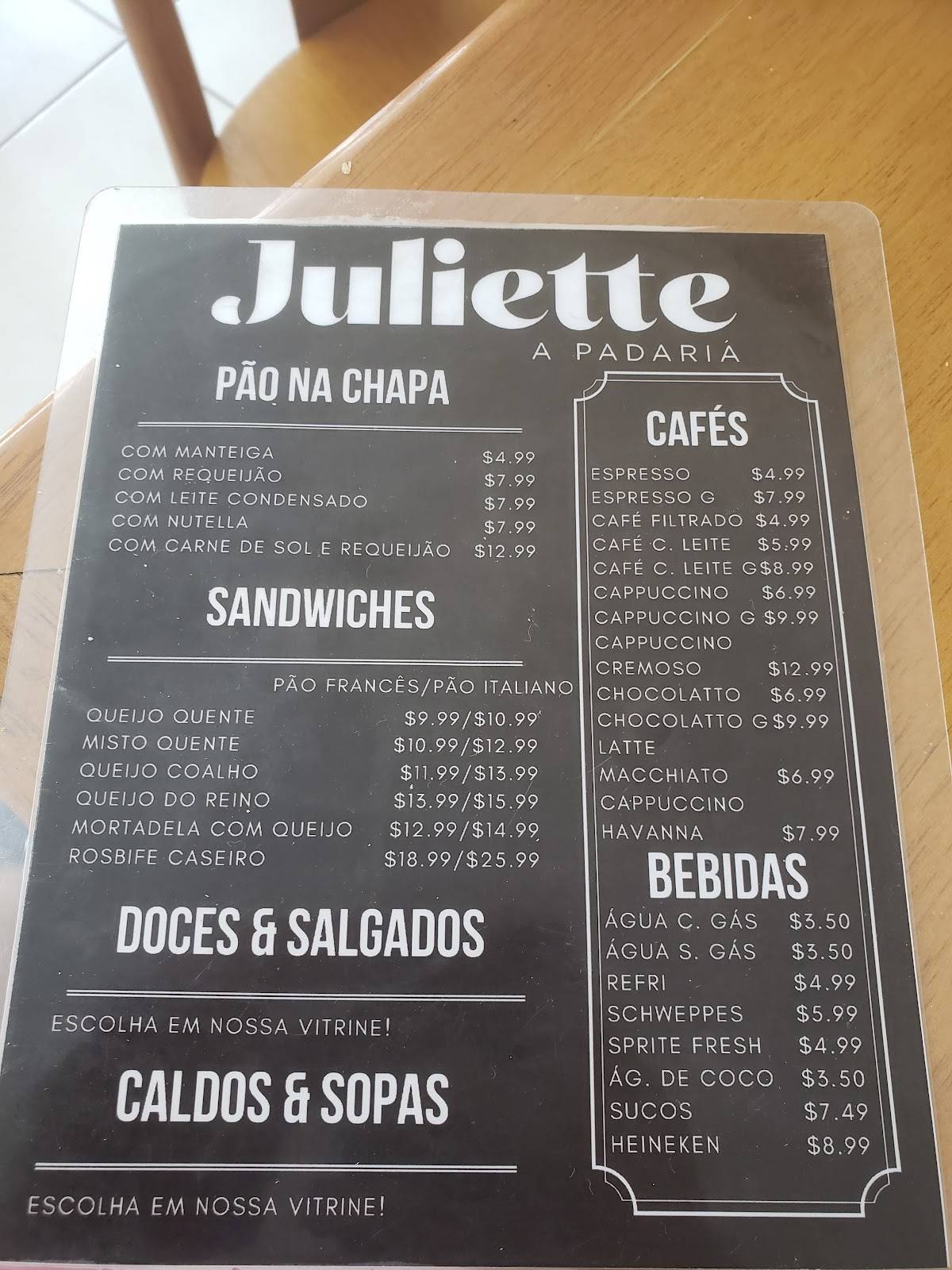 Menu em Juliette A Padaria, Maceió, Tv. Antônio Maciel de Oliveira