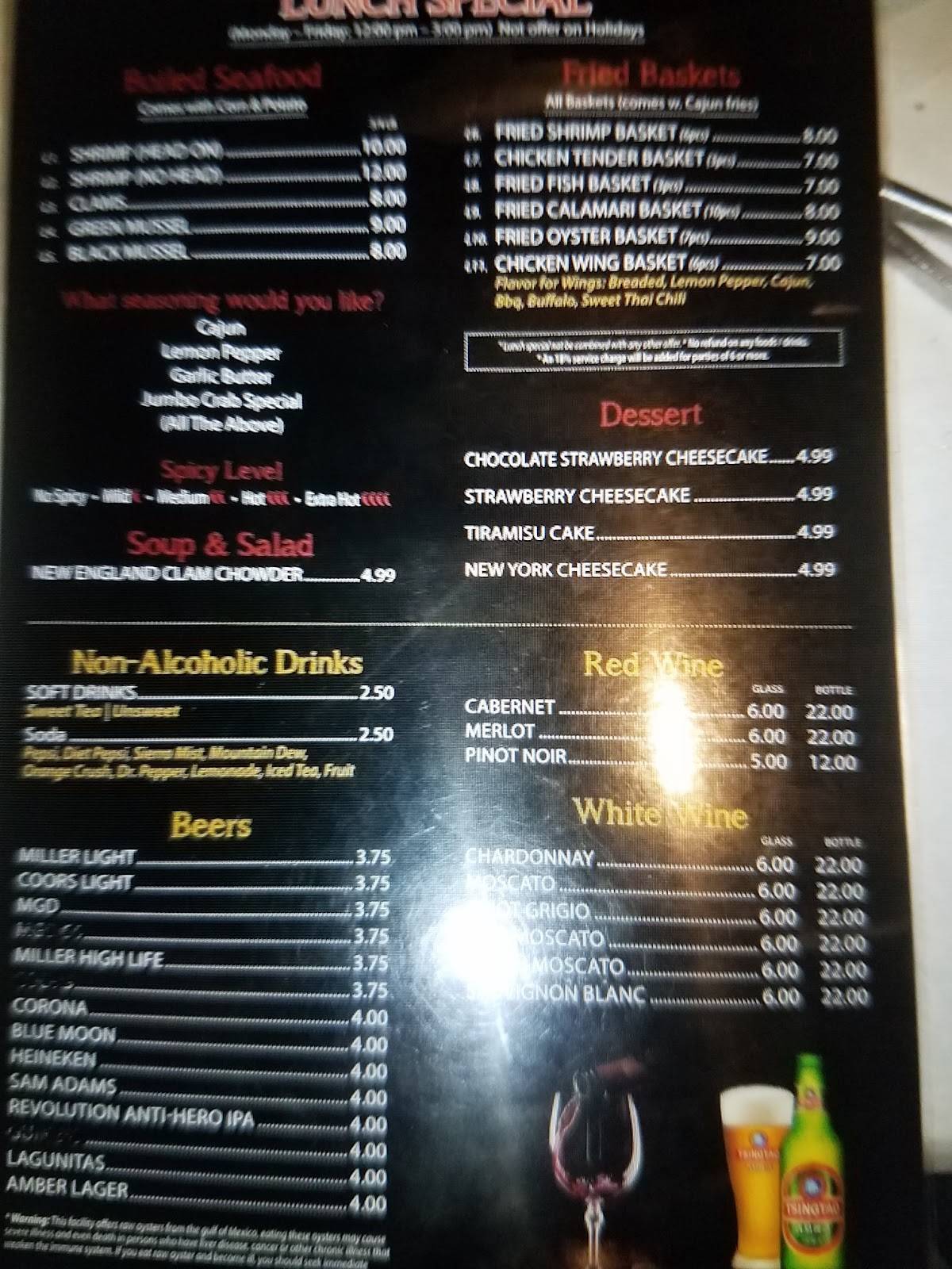 Menu at Jumbo Crab restaurant, Tinley Park