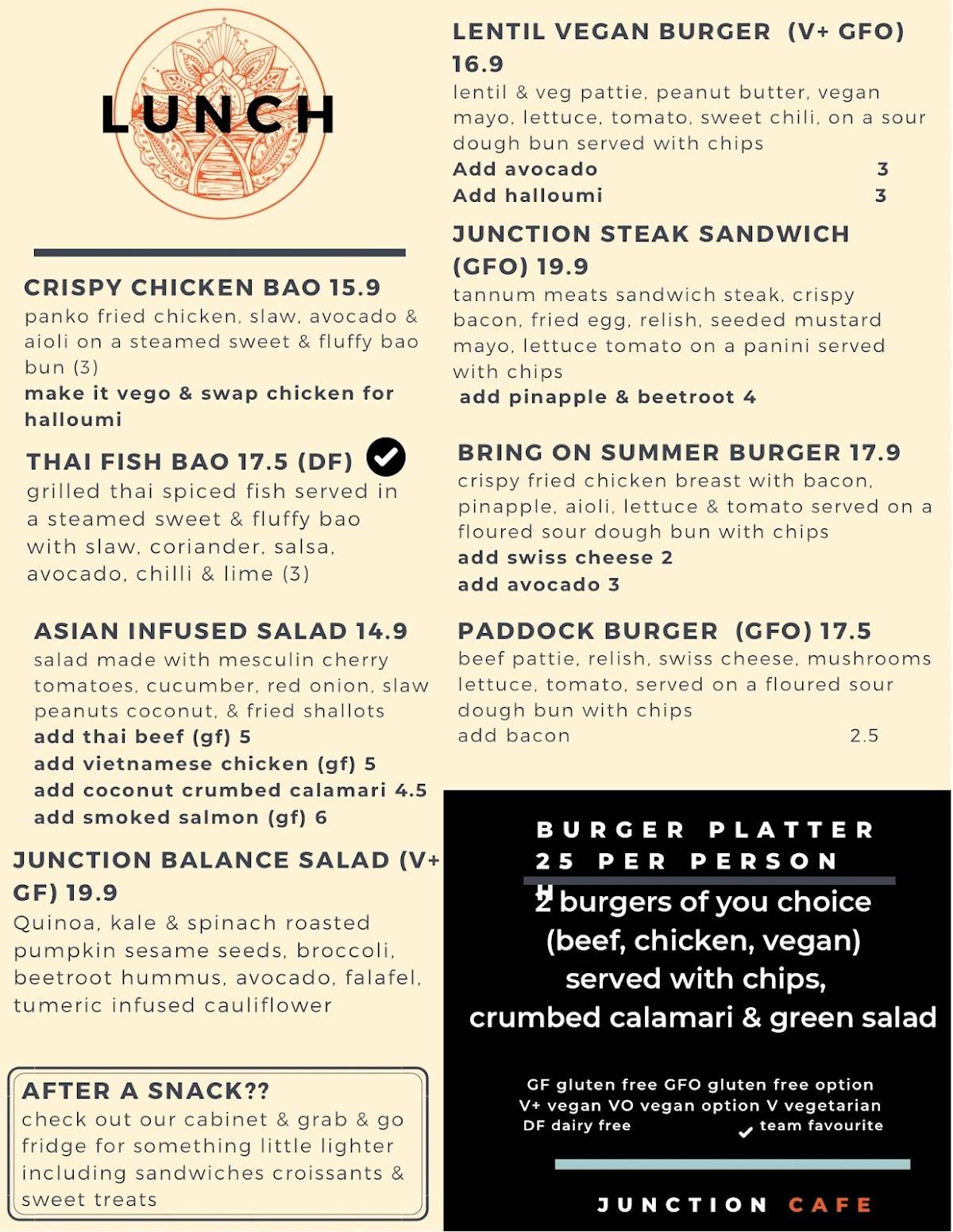 Menu at Junction cafe, Tannum Sands