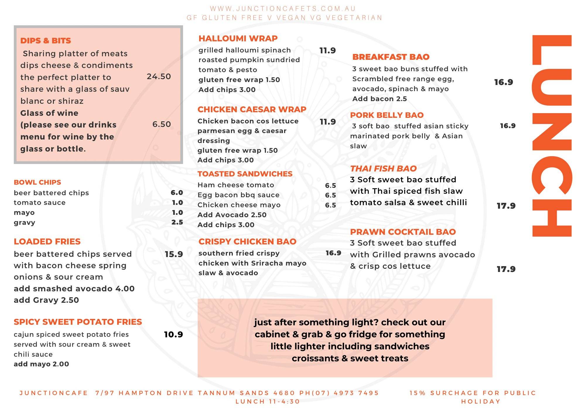 Menu at Junction cafe, Tannum Sands