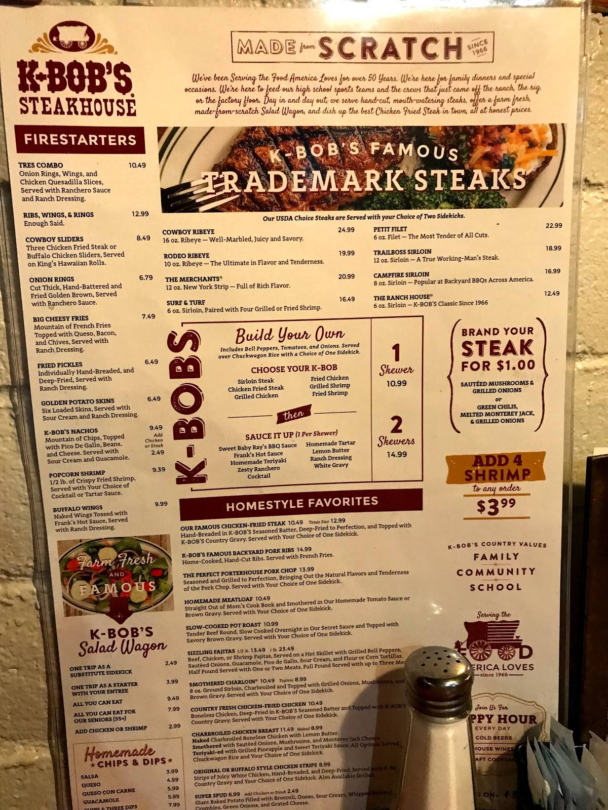 Menu at K-BOB'S Steakhouse Fort Stockton, Fort Stockton