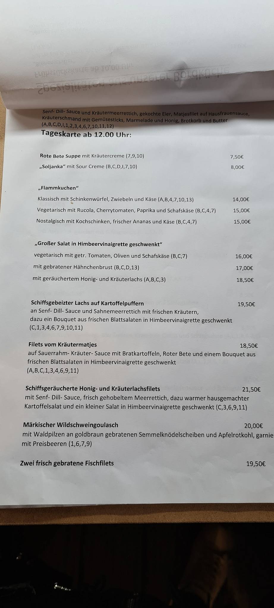 Menu at Klipper Segelschiffrestaurant, Berlin