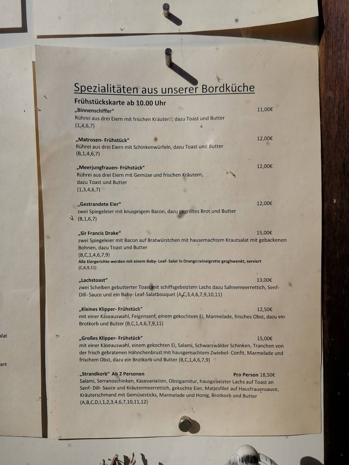 Menu at Klipper Segelschiffrestaurant, Berlin