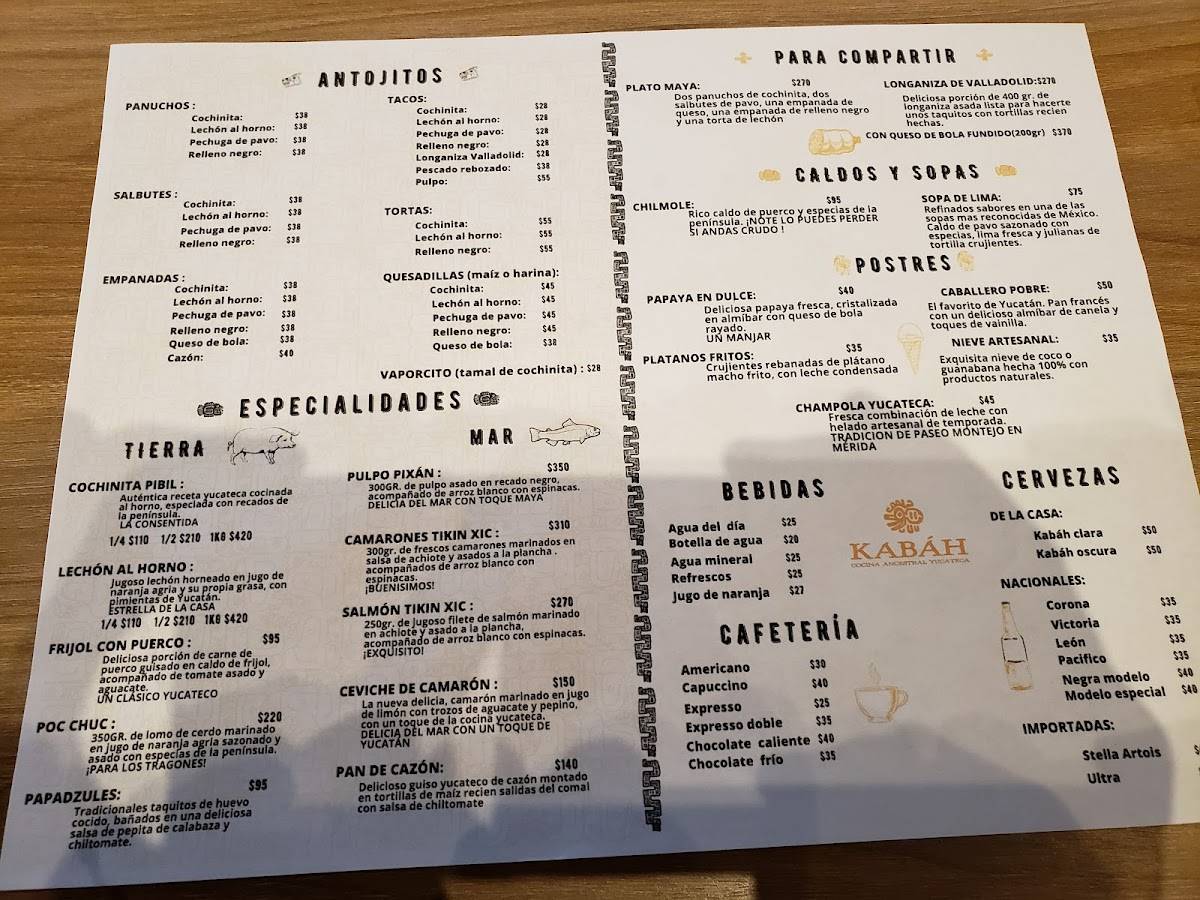 Menu at Kabáh Cocina Ancestral Yucateca restaurant, Puebla City, Calz ...