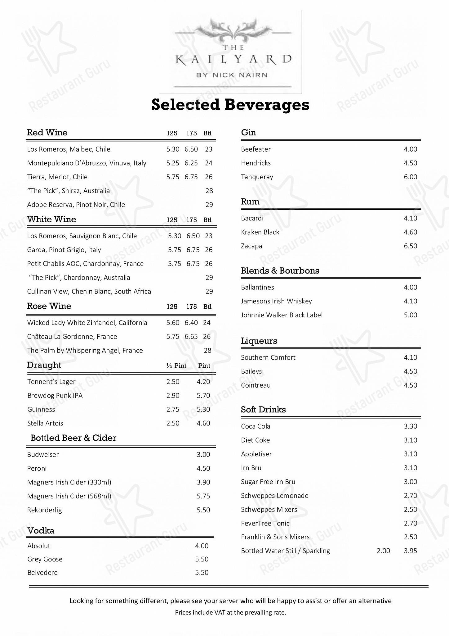 Menu at Kailyard by Nick Nairn restaurant, Dunblane