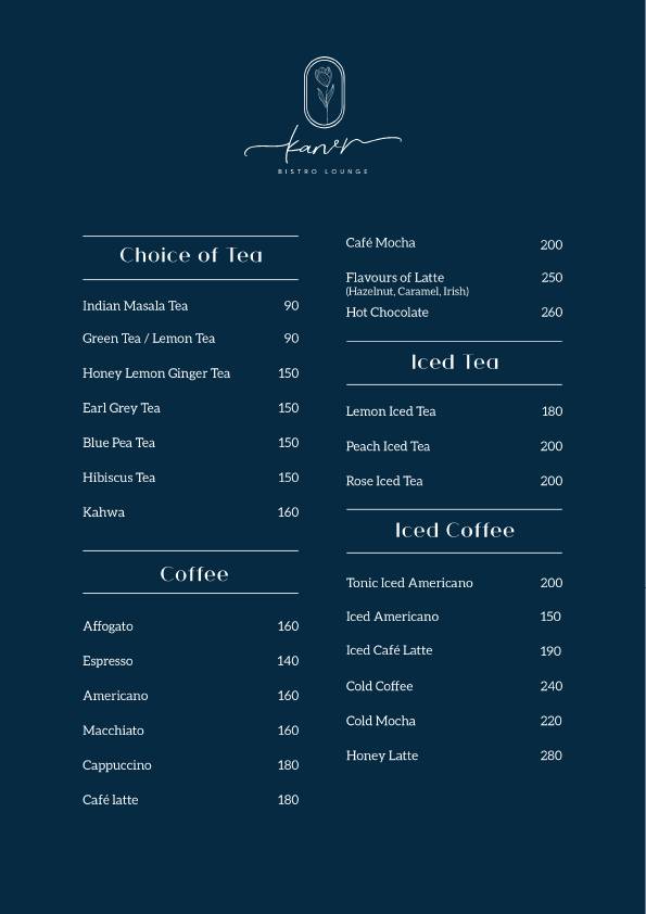 Menu at Kaner Bagh, Udaipur, 11C