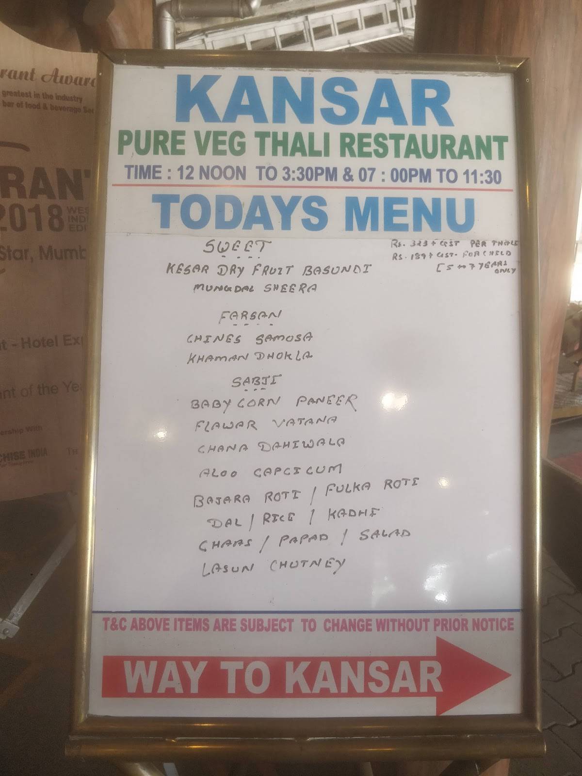 Menu at Kansar Kathiyawadi Thali Restaurant, Mira Bhayandar
