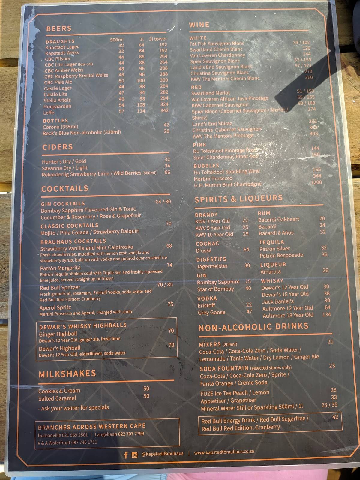 Menu at Kapstadt Brauhaus Langebaan restaurant, Langebaan