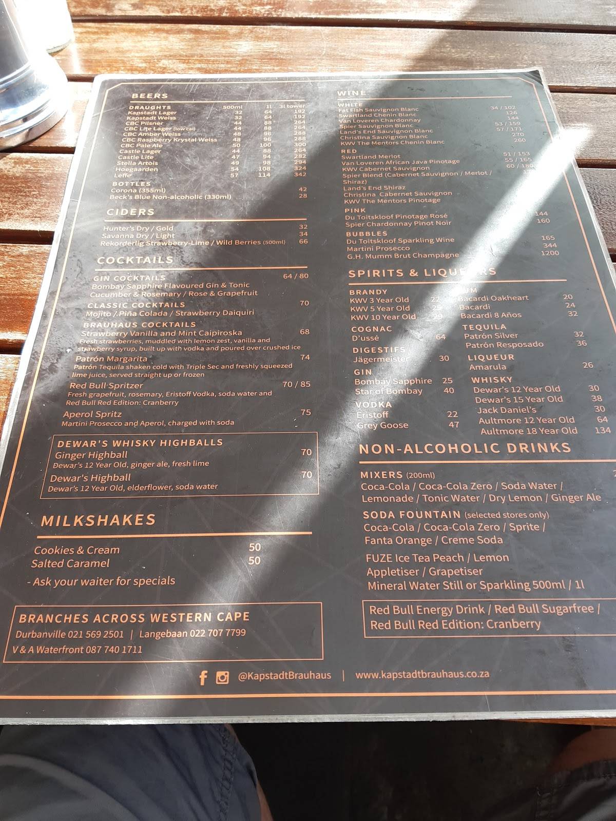 Menu at Kapstadt Brauhaus V&A Waterfront restaurant, Cape Town, Shop ...