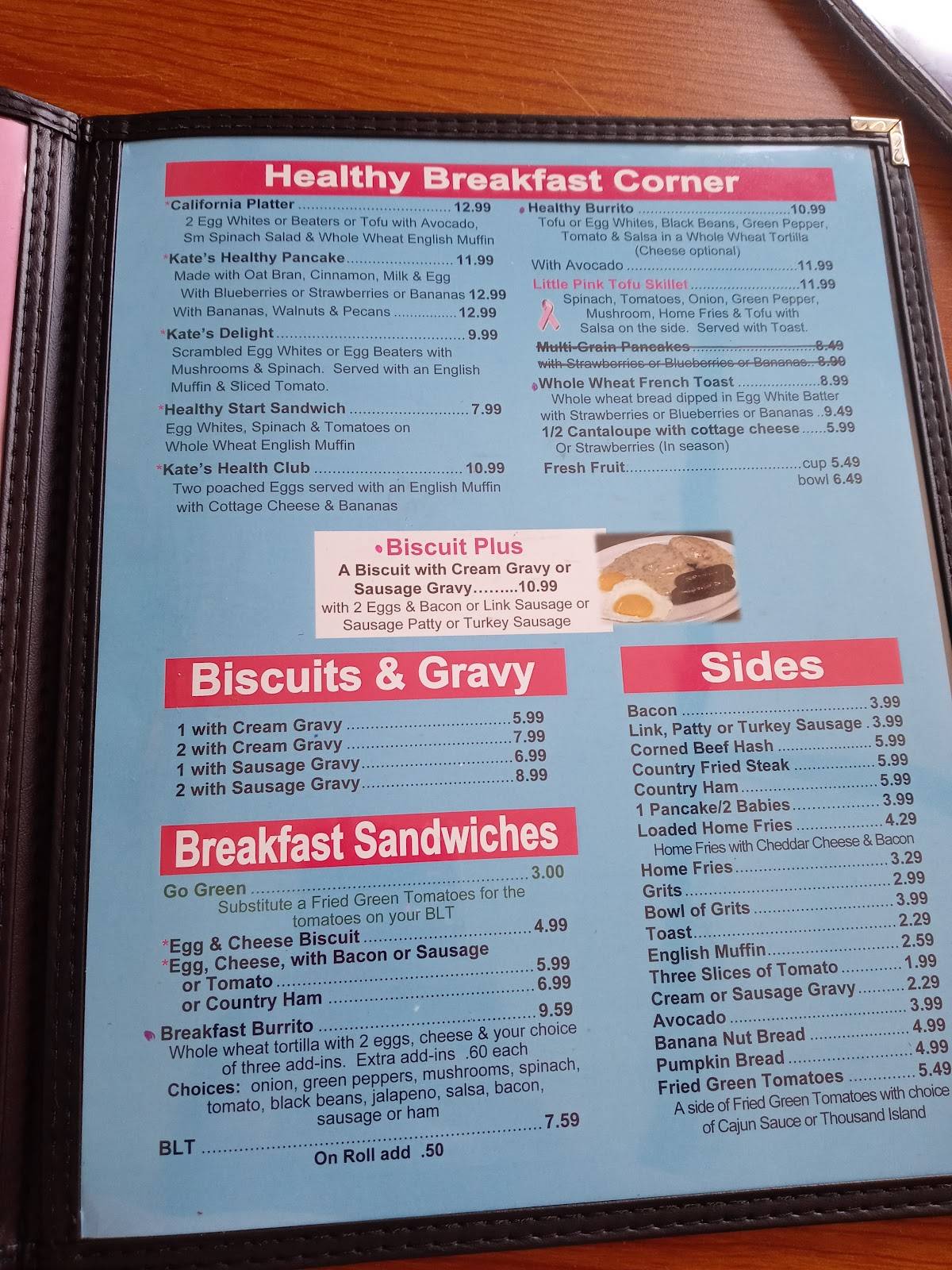 Menu at Kate's Pancake House restaurant, Carolina Beach