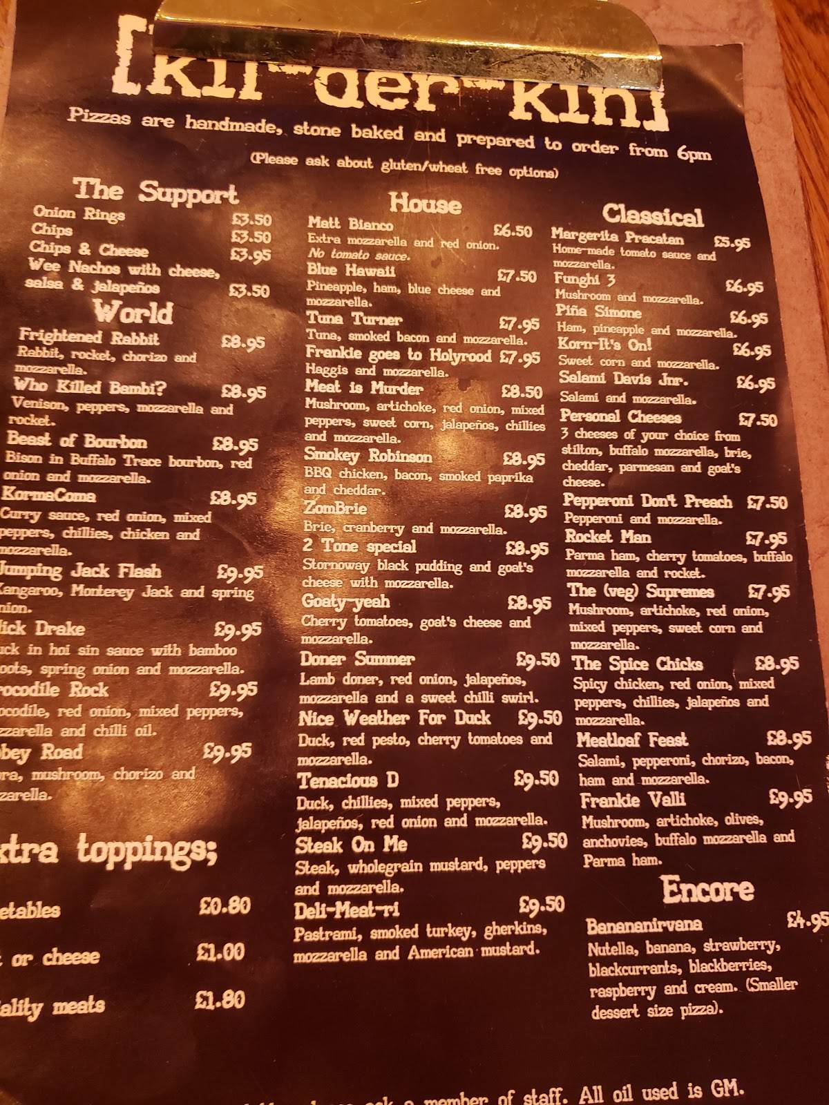 Menu at Kilderkin pub & bar, Edinburgh