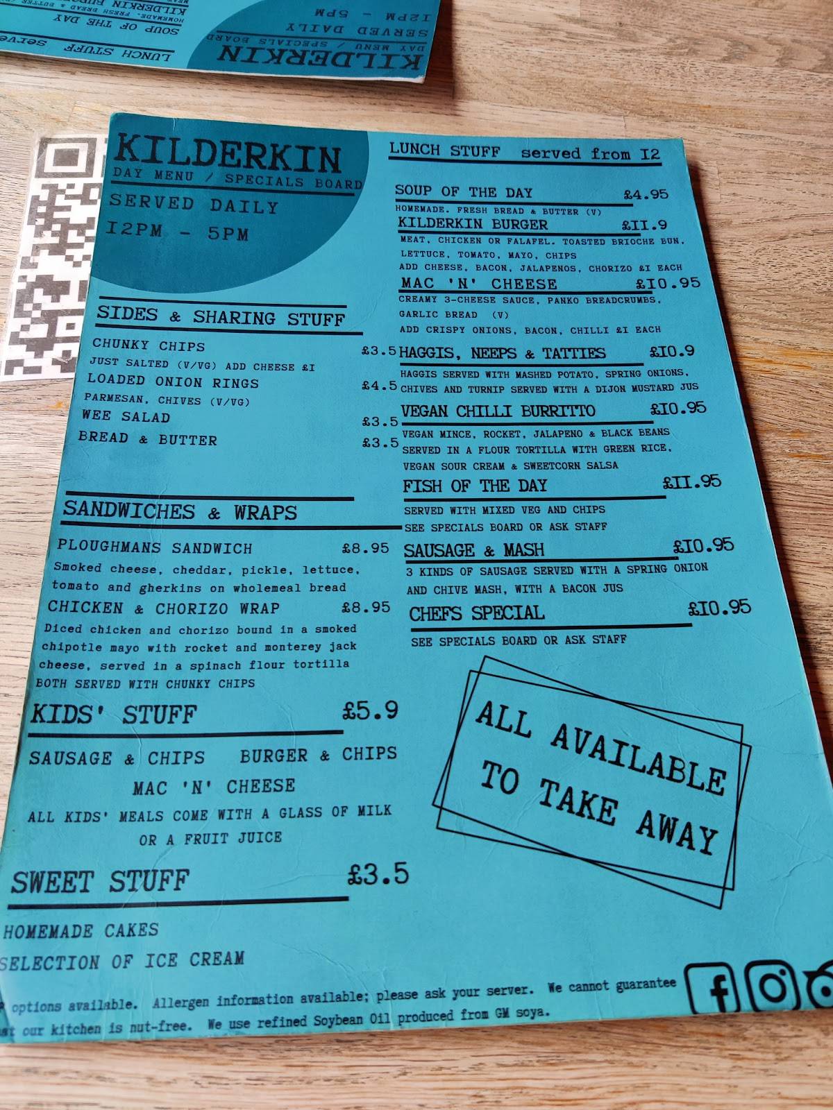 Menu at Kilderkin pub & bar, Edinburgh