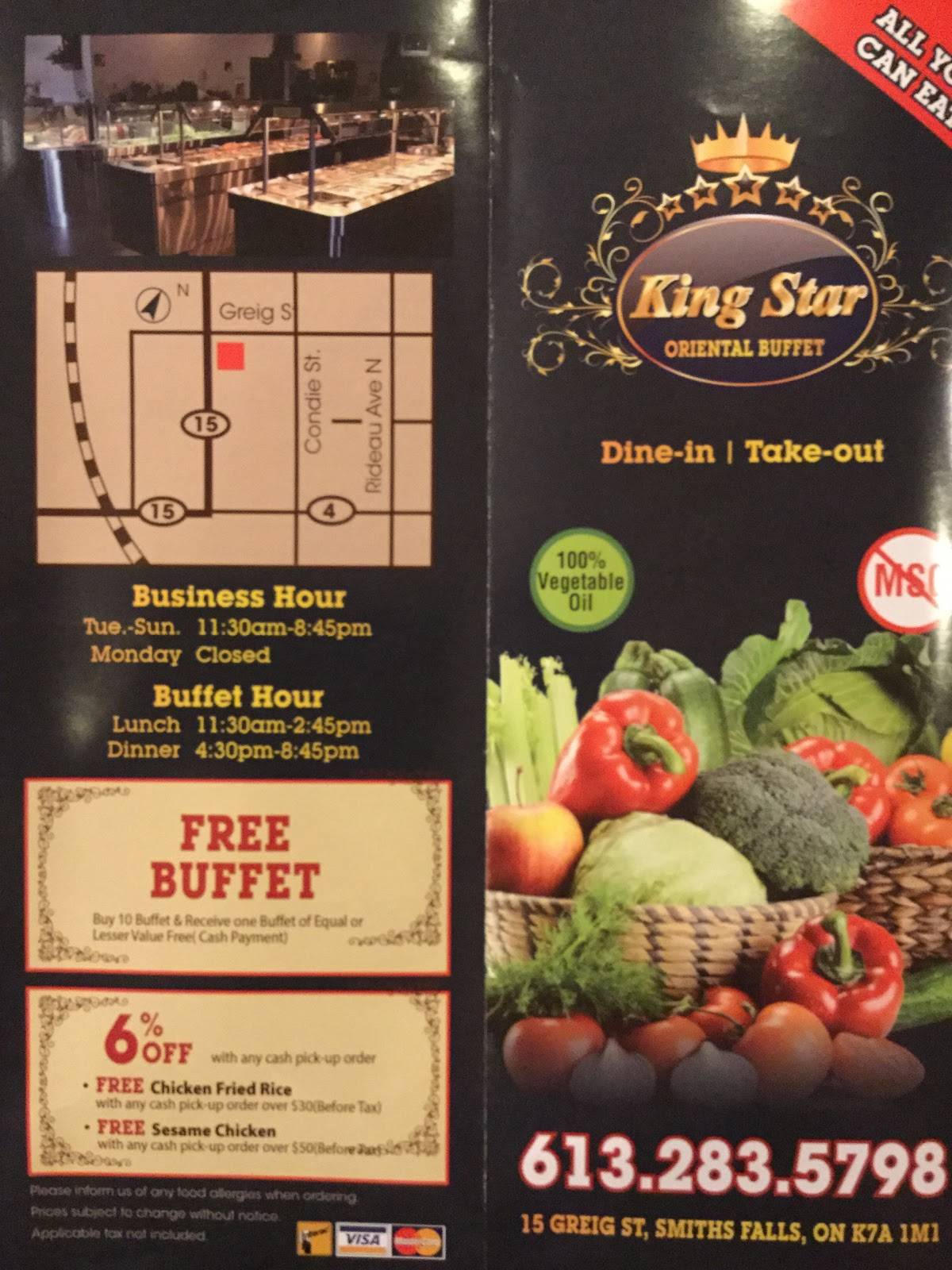 Menu at King Star Oriental Buffet restaurant, Smiths Falls