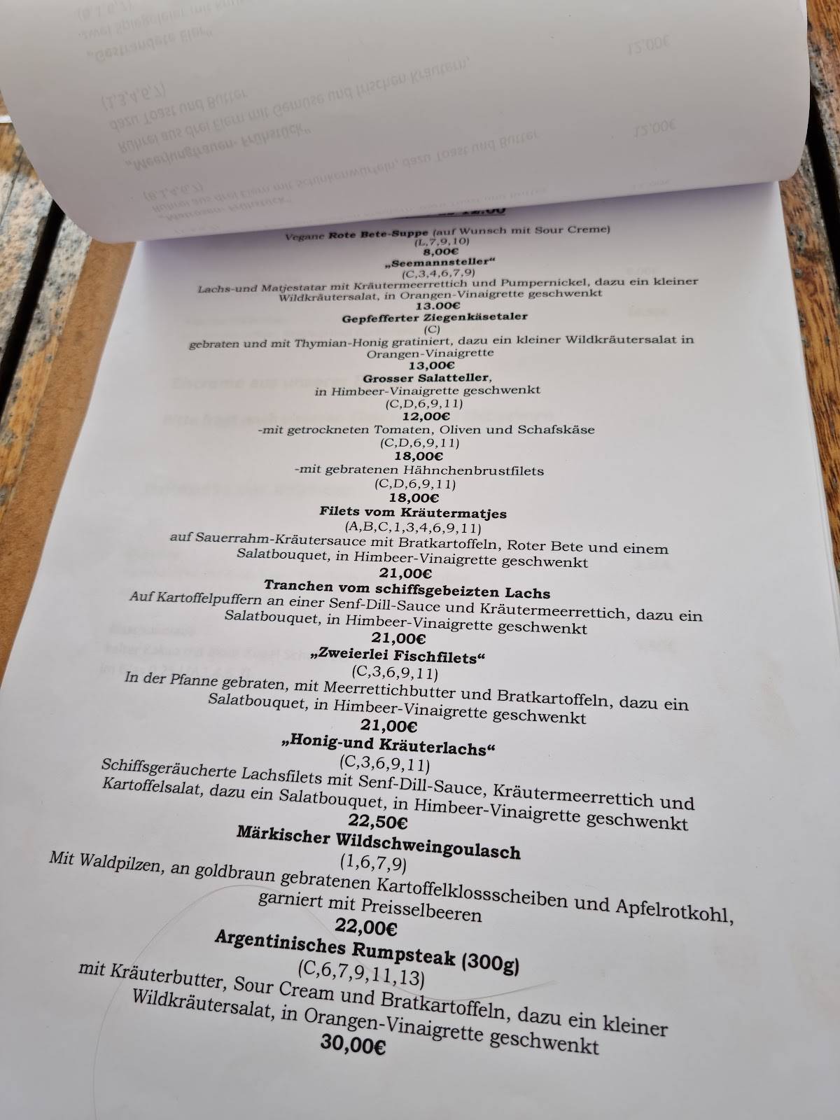 Menu at Klipper Segelschiffrestaurant, Berlin