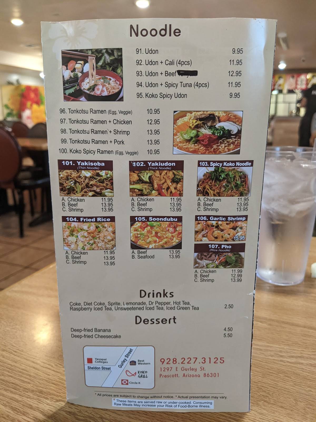 Menu at Koko Grill restaurant, Prescott