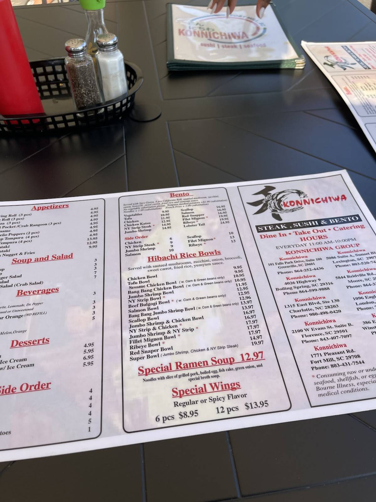 Menu at Konnichiwa of fort mill,sc restaurant, Fort Mill