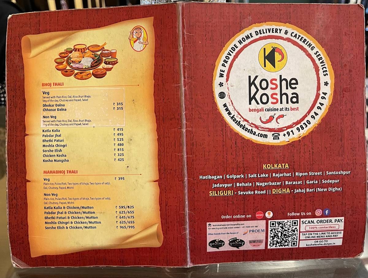 Menu at Koshe Kosha, Ripon Street, Kolkata, 1/1C