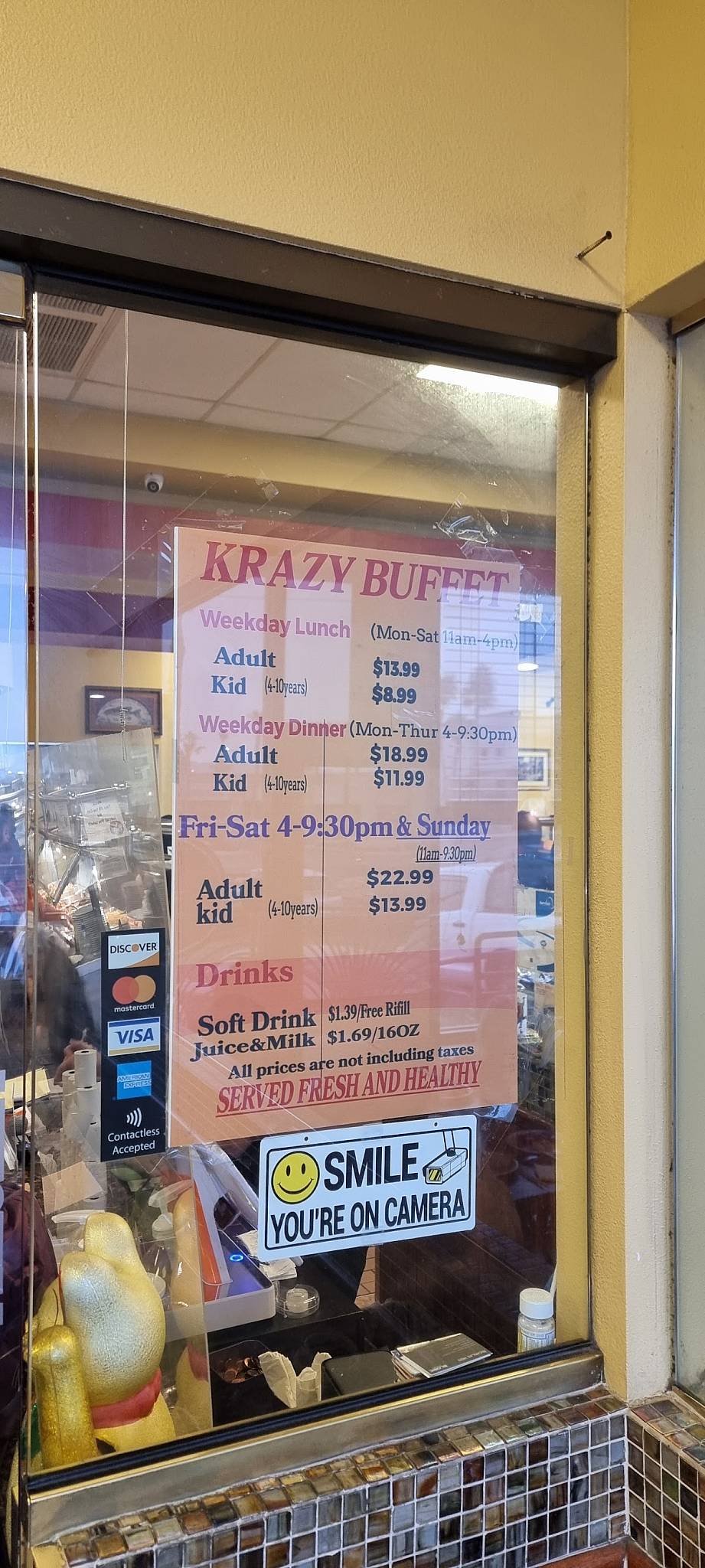 Menu at Krazy Buffet restaurant, Las Vegas, W Sahara Ave