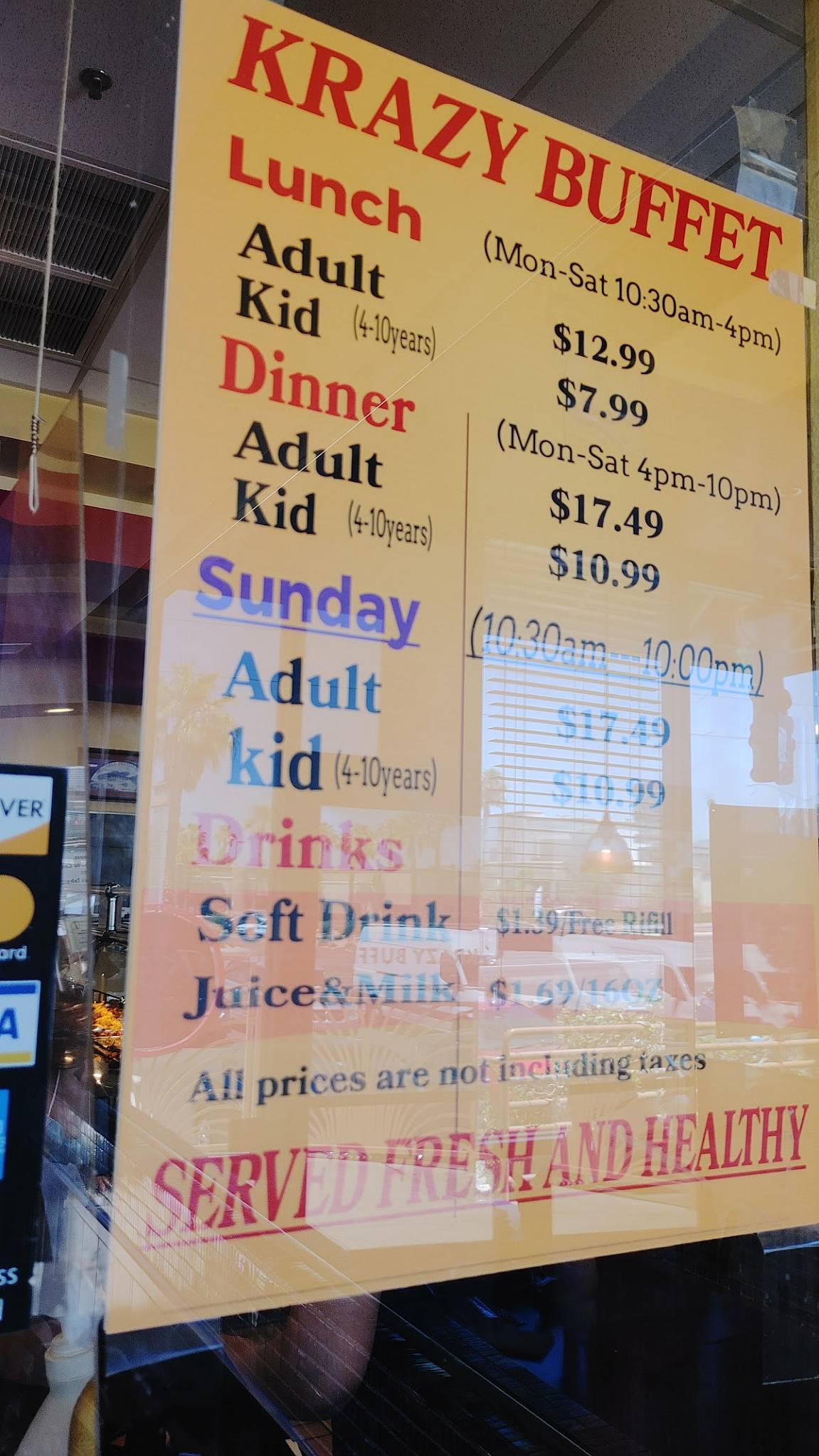 Menu at Krazy Buffet restaurant, Las Vegas, W Sahara Ave