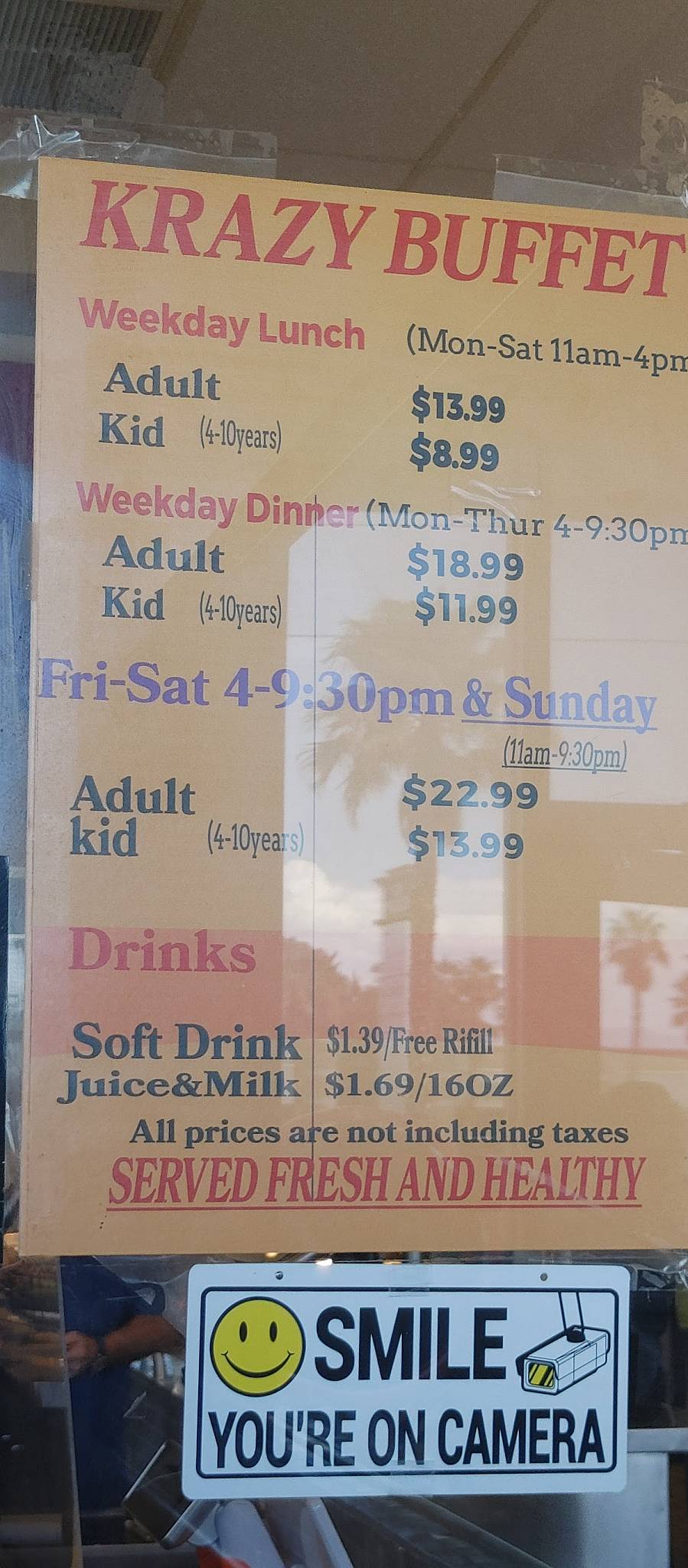 Menu at Krazy Buffet restaurant, Las Vegas, W Sahara Ave