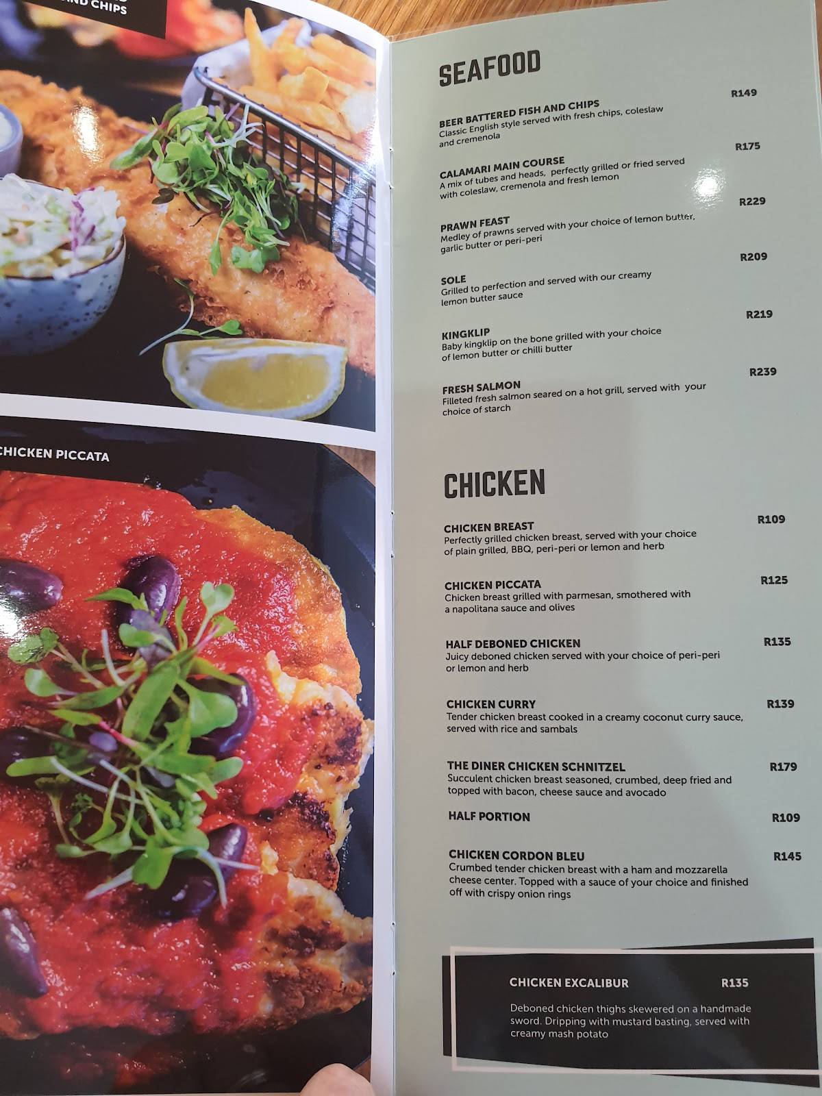 Menu at The Diner restaurant, Krugersdorp