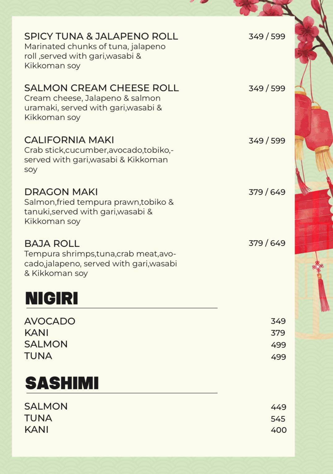 Menu at Kyba, Bengaluru